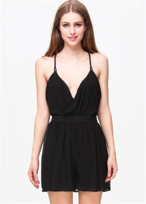 Black V Neck Spaghetti Strap Chiffon Jumpsuit Sheinsheinside