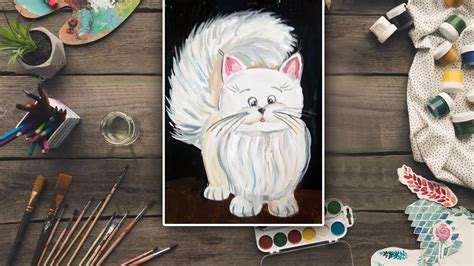 Рисуем белого кота гуашью пошагово Очень добрый и пушистый белый кот Самый легкий урок