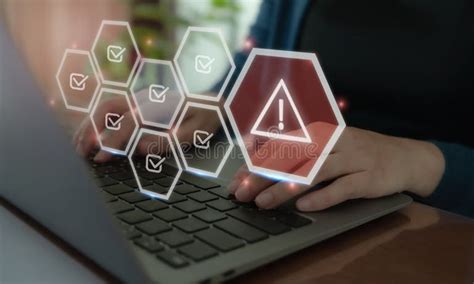 Problem And Error Warning Concept Working On Computer Laptop With Triangle Caution Warning Sign