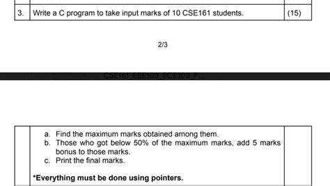 Solved 3 Write A C Program To Take Input Marks Of 10 Cse