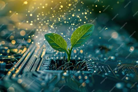 Premium Ai Image Sprouting Green Plant Emerges From Circuit Board