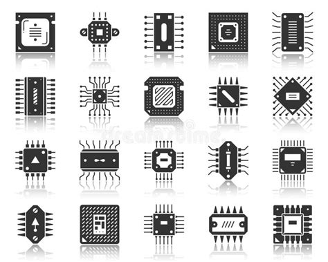 Microchip Cpu Black Glyph Silhouette Icon Set Microprocessor Pc