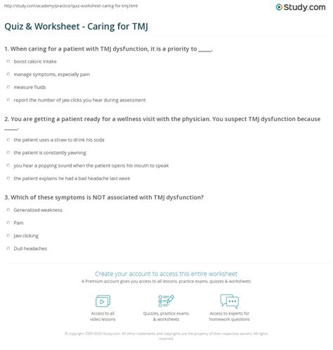 Quiz And Worksheet Caring For Tmj