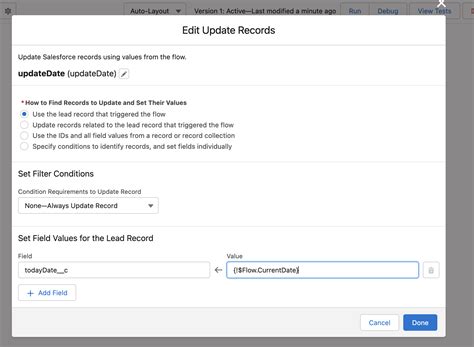 visual workflow flow to add date time to rich text field salesforce