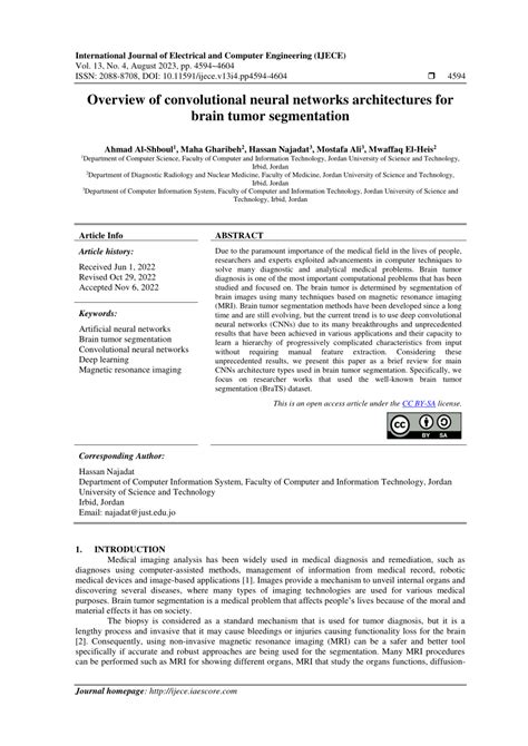 PDF Overview Of Convolutional Neural Networks Architectures For Brain Tumor Segmentation