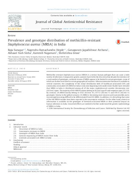 Pdf Prevalence And Genotype Distribution Of Mrsa In India