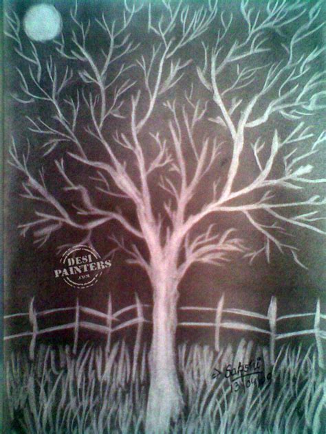 Dry Tree Under Full Moonlight Desi Painters