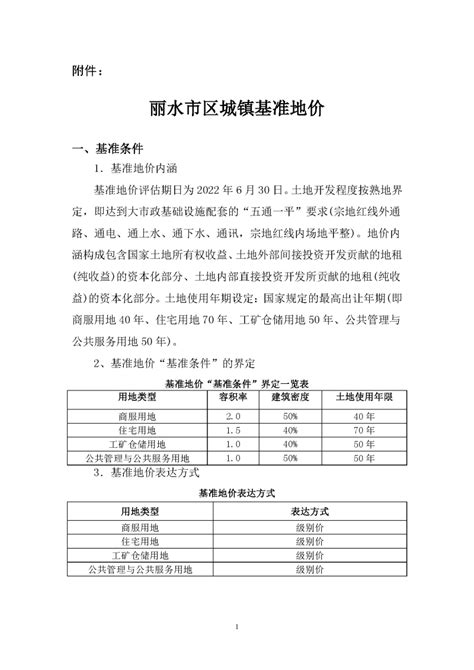 关于公布丽水市区城镇基准地价的通知