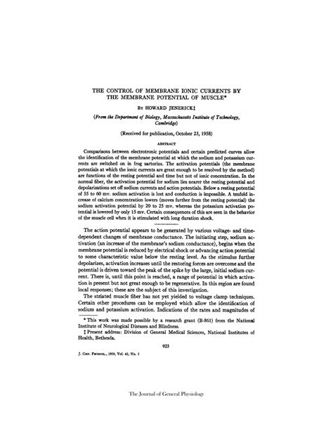 Pdf Tge Control Of Membrane Ionic Currents By The Membrane Potential