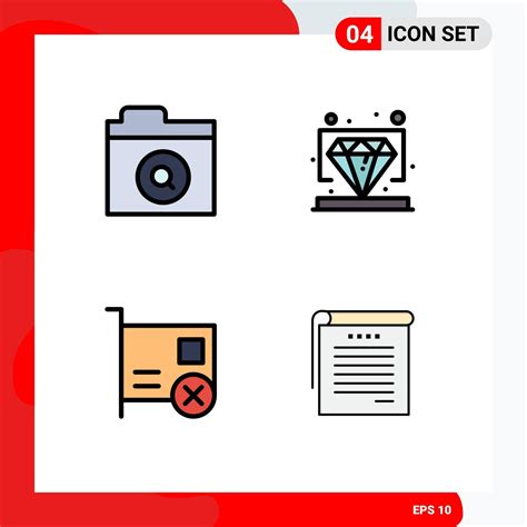 4 Universal Filledline Flat Color Signs Symbols Of Search Devices Diamond Vip Pci Editable