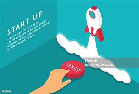시작 방문 페이지입니다 프로젝트를 시작합니다 시작 버튼입니다 로켓 발사 개념 아이소메트릭 설계도에 대한 스톡 벡터 아트 및 기타 이미지 Istock