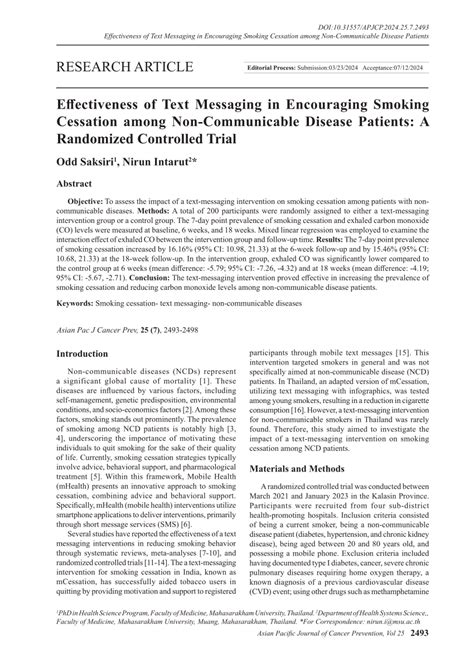 Pdf Effectiveness Of Text Messaging In Encouraging Smoking Cessation