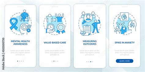 Behavioral Trends Blue Onboarding Mobile App Screen Mental Health Walkthrough 4 Steps Graphic
