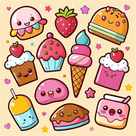 Premium Vector Cute Kawaii Food Characters With Smiling Faces