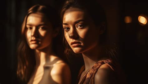 Premium Photo Two Young Women Looking At Camera With Elegance And