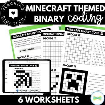 Minecraft Themed Binary Bundle Binary Worksheets Binary Project
