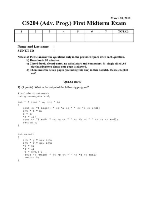 Spring2012 Midterm1 Pdf Constructor Object Oriented Programming Programming