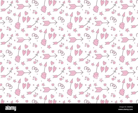 Cute Doodle Pattern With Pink Arrows Hearts And Dots Stock Vector