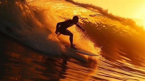 Premium Ai Image Surf On Sunset Sea Surfer Silhouette On Sunset Sea