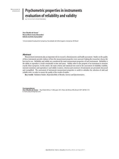 Pdf Psychometric Properties In Instruments Evaluation Of Reliability