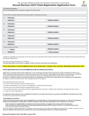 Fillable Online Fillable Online Ticket Registration Form ANU Students