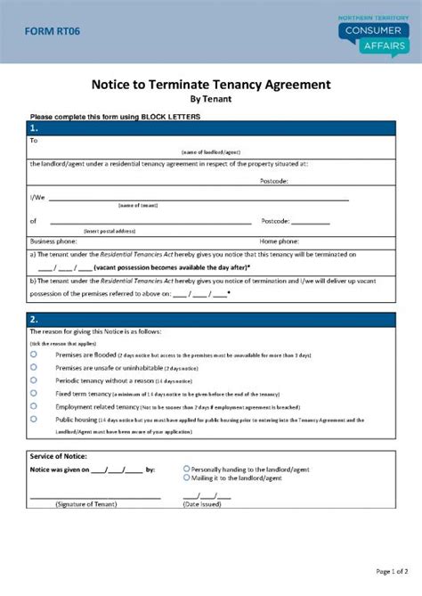 Termination Agreement Template 48019 Notice To Terminate Tenancy
