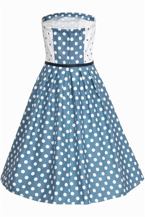 Evie Summer Blue Polka Dot Strapless Dress