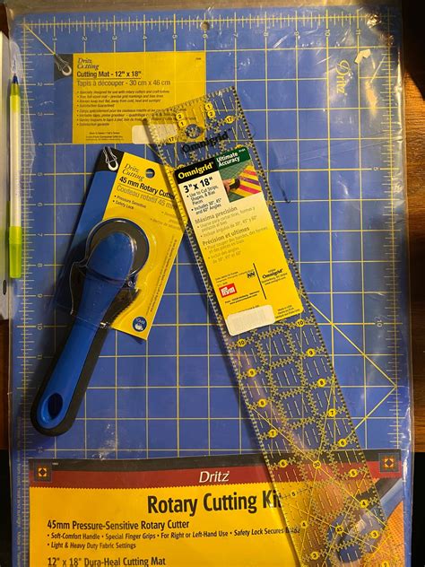 Dritz Set Sewing Quilting 1 Rotary Cutter 2 Cutting Mat Board 3 3 X 18 Grid Ruler