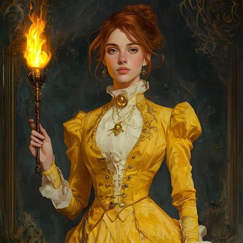 Victorian Woman With Torch In Her Hand Portrait Of A Beautiful Redhead