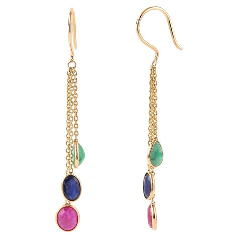 2 85 Carat Emerald Ruby Sapphire In 18 Karat Gold Loop Earrings For