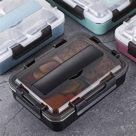 Stainless Steel Leak Proof Lunch Box Partitioned Meal Container With S