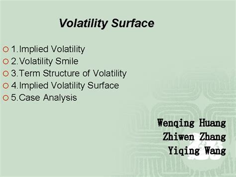 Volatility Surface 1 Implied Volatility 2 Volatility Smile