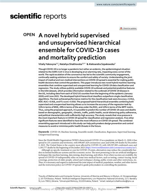 PDF A Novel Hybrid Supervised And Unsupervised Hierarchical Ensemble For COVID Cases And