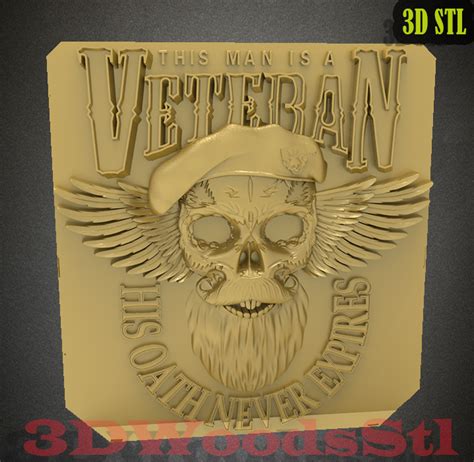 Stl File Army Skull Veteran Stl 3d Stl Model Relief Wall Decor Cnc