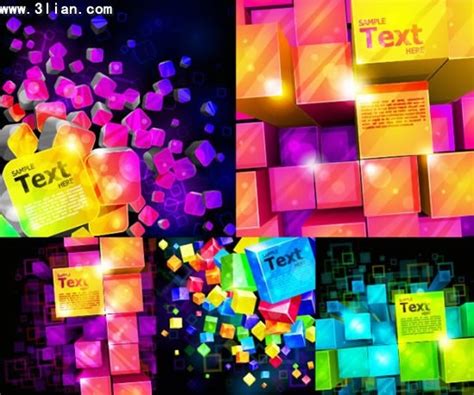 Decorative Background Templates Dark Colorful Sparkling 3d Cubes Vectors Graphic Art Designs In
