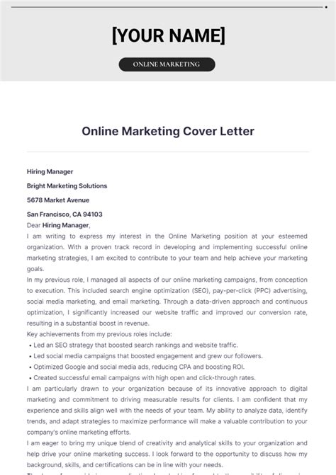 Free Online Marketing Cover Letter Template To Edit Online