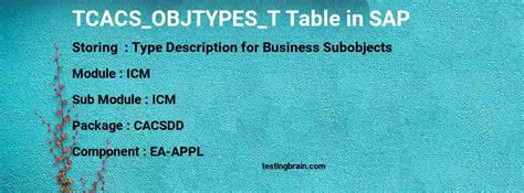 TCACS OBJTYPES T SAP Table For Type Description For Business Subobjects