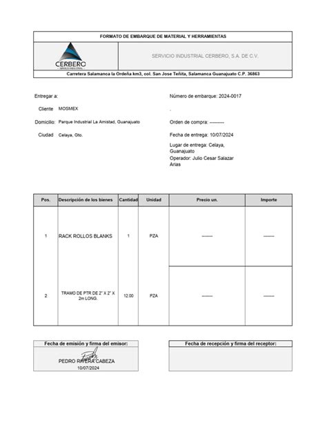 Embarque De Materiales A Celaya 2024 Pdf