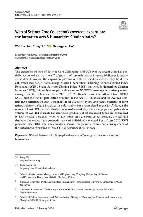 pdf web of science core collection s coverage expansion the