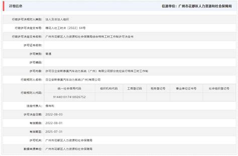 信息信用双公示 许可日立安斯泰莫汽车动力系统广州有限公司部分岗位实行特殊工时工作制