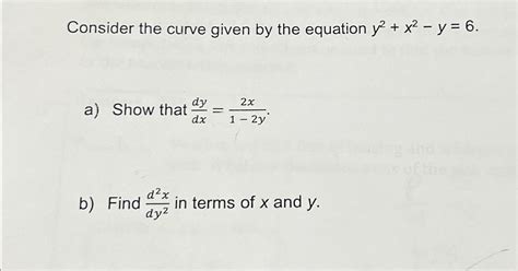 Solved Consider The Curve Given By The Equation Y2x2 Y6a
