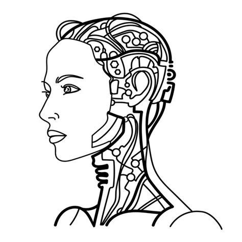 Inteligencia Artificial Retrato De Arte De Línea De Mujer Robot O