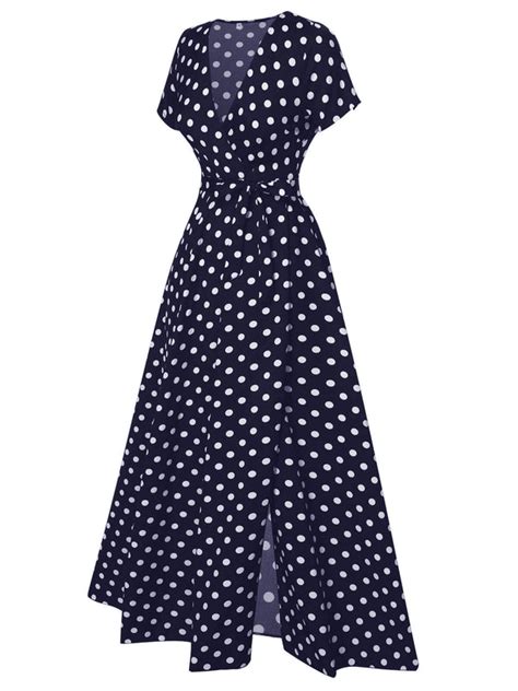 1930s Side Slit Deep V Neck Polka Dots Dress Retro Stage