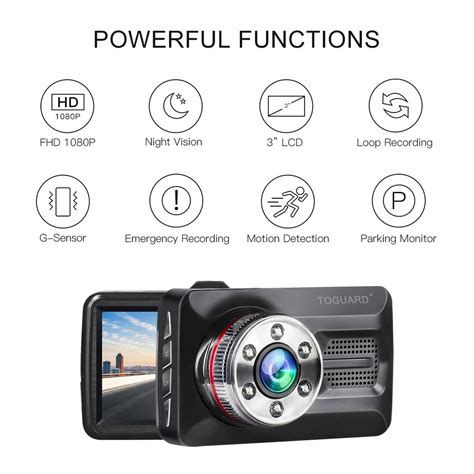 TOGUARD Dash Cam 1080P Kamera Przód Full HD Car 8285871975