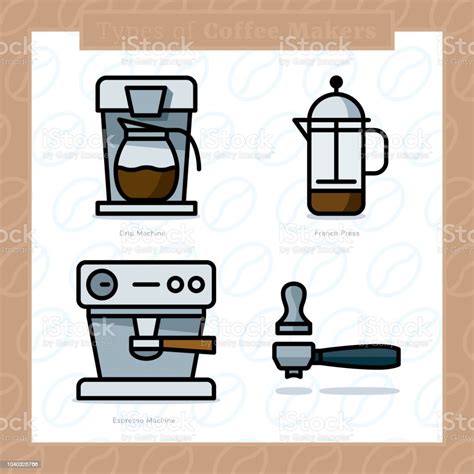 커피 메이커 컬러 아이콘의 유형 설정 및 벡터 일러스트 레이 션3 컬러 디자인에 대한 스톡 벡터 아트 및 기타 이미지 디자인 레스토랑 마실 것 Istock