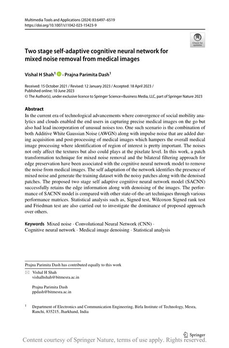 Two Stage Self Adaptive Cognitive Neural Network For Mixed Noise