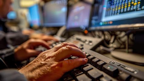 Premium Photo Stunning Closeup Of A Modern Technological Monitoring Control Room With Digital