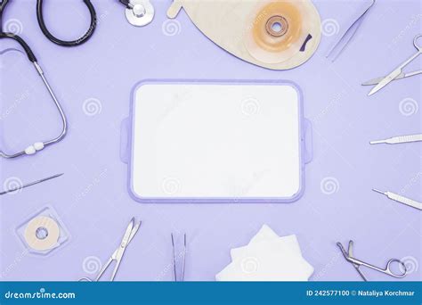 Colostomy Bag Surgical Instruments Stethoscope And Clock With Time