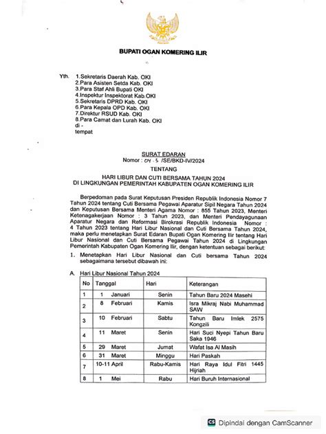 Surat Edaran Cuti Bersama 2024 Pdf