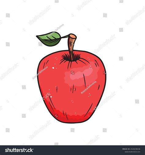 Red Apple Vector Illustration Black Outline Stock Vector Royalty Free